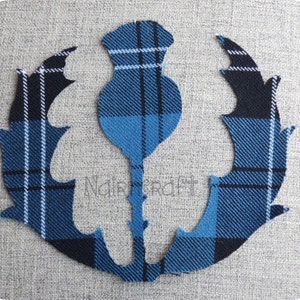 Scottish Thistle Design Applique Patch in Blue Tartan Wool Fabric. It ...