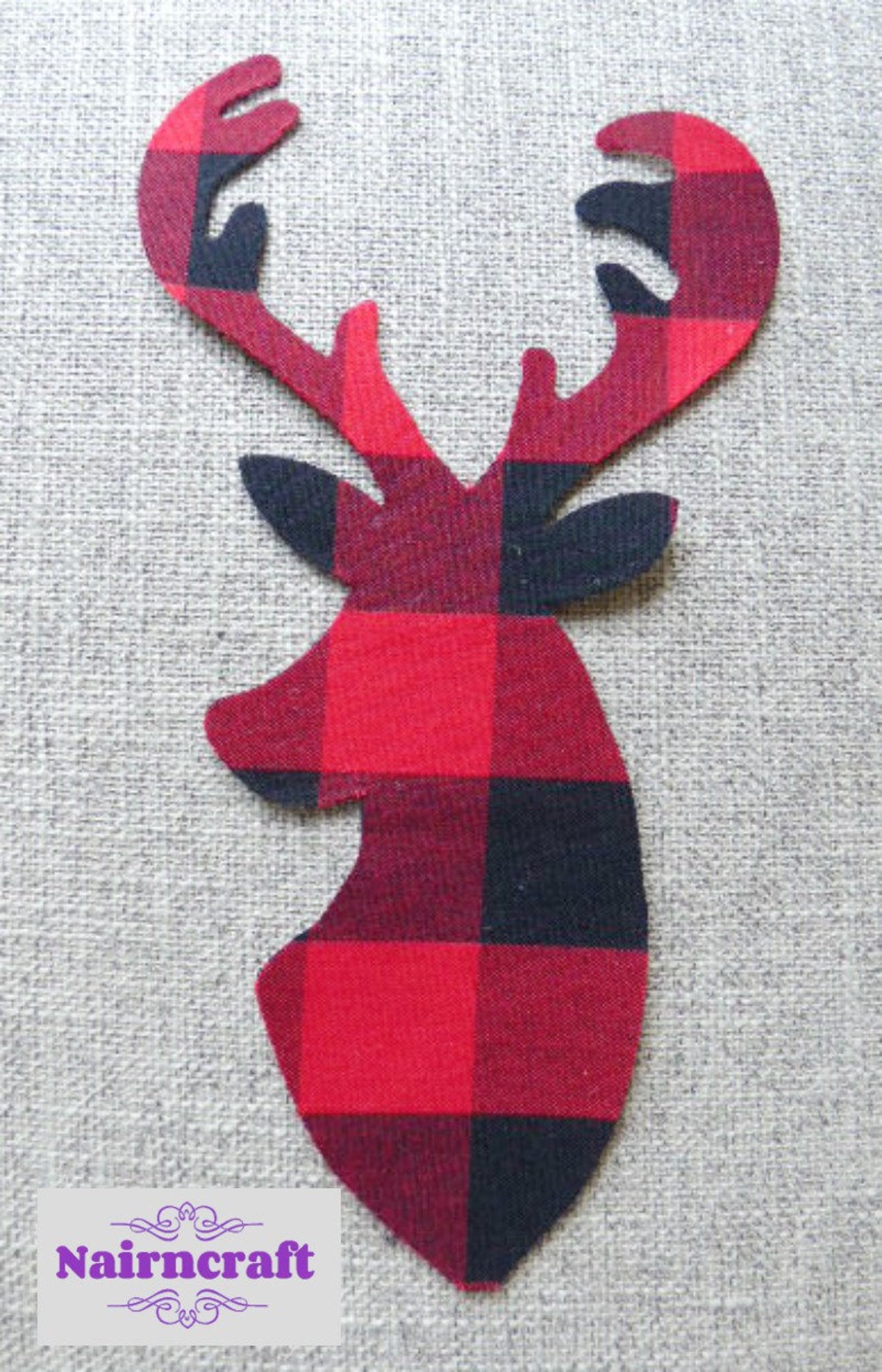 Buffalo Plaid Stag Head Deer Head Buck Head Applique Patch Red | Etsy