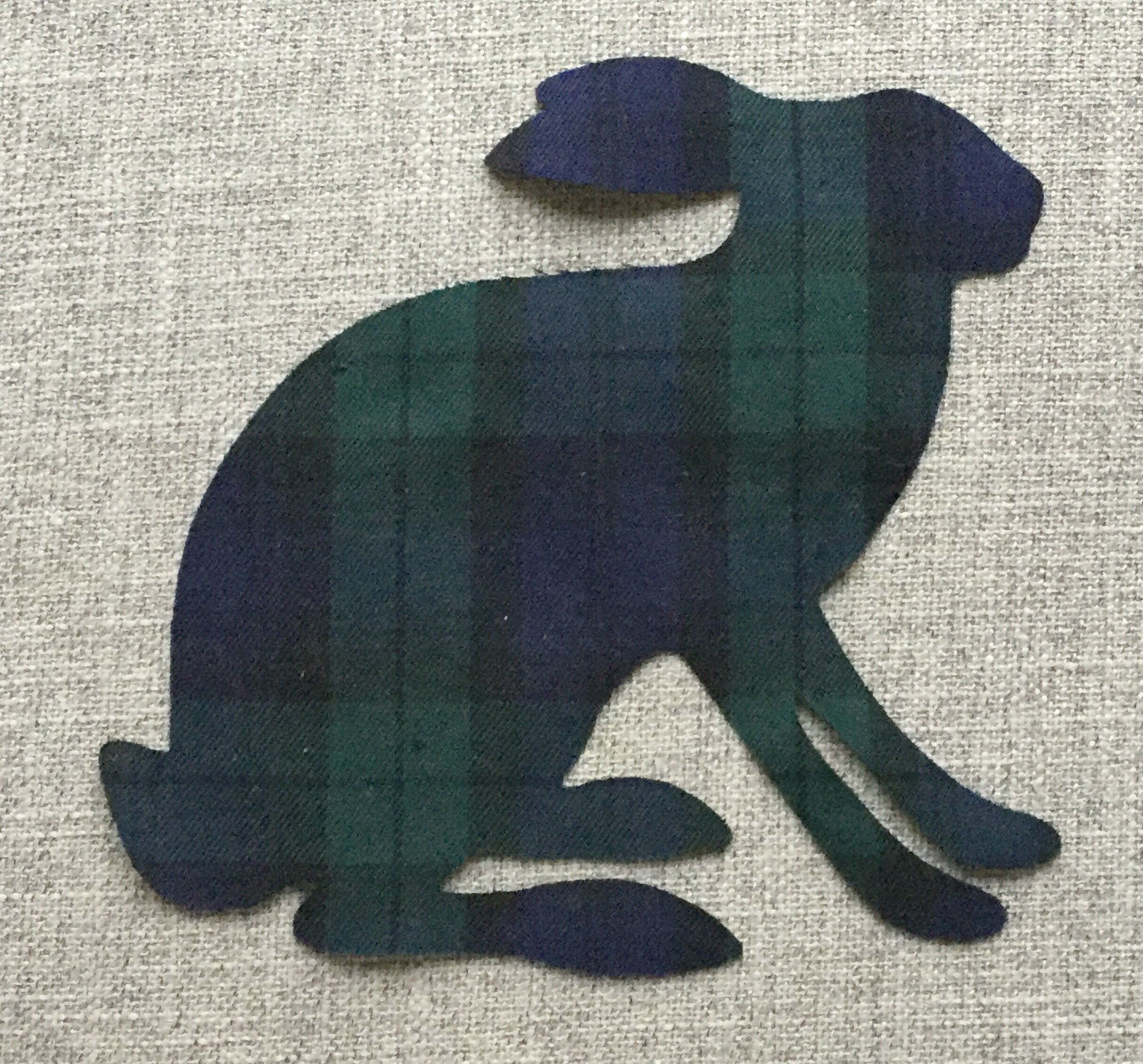 Large Rabbit Hare Applique Patch Made in Black Watch Tartan Fabric. Cut ...