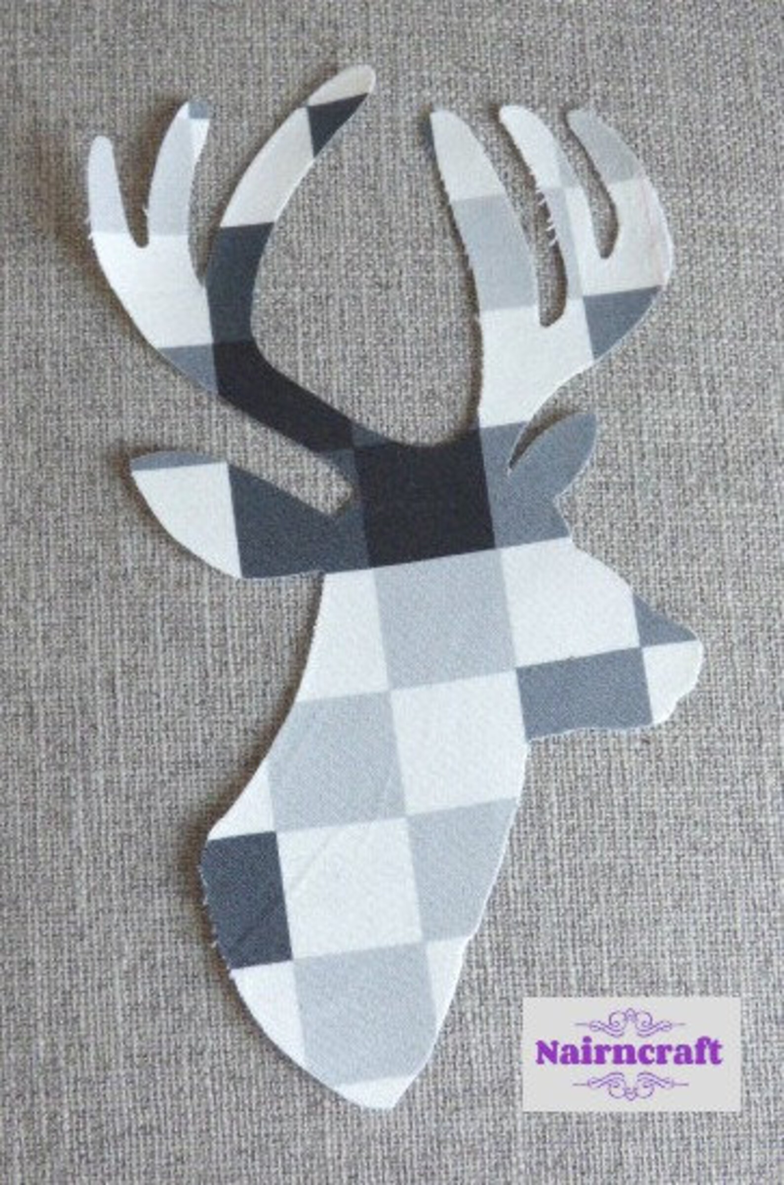 Stag Head Deer Head Buck Head Applique Patch in Cream Grey & - Etsy
