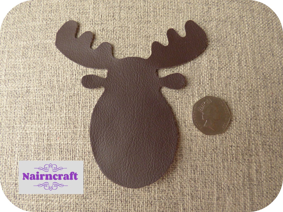 Moose Head Applique Patches Brown Marine Vinyl is Cut Out, Iron on Sew ...