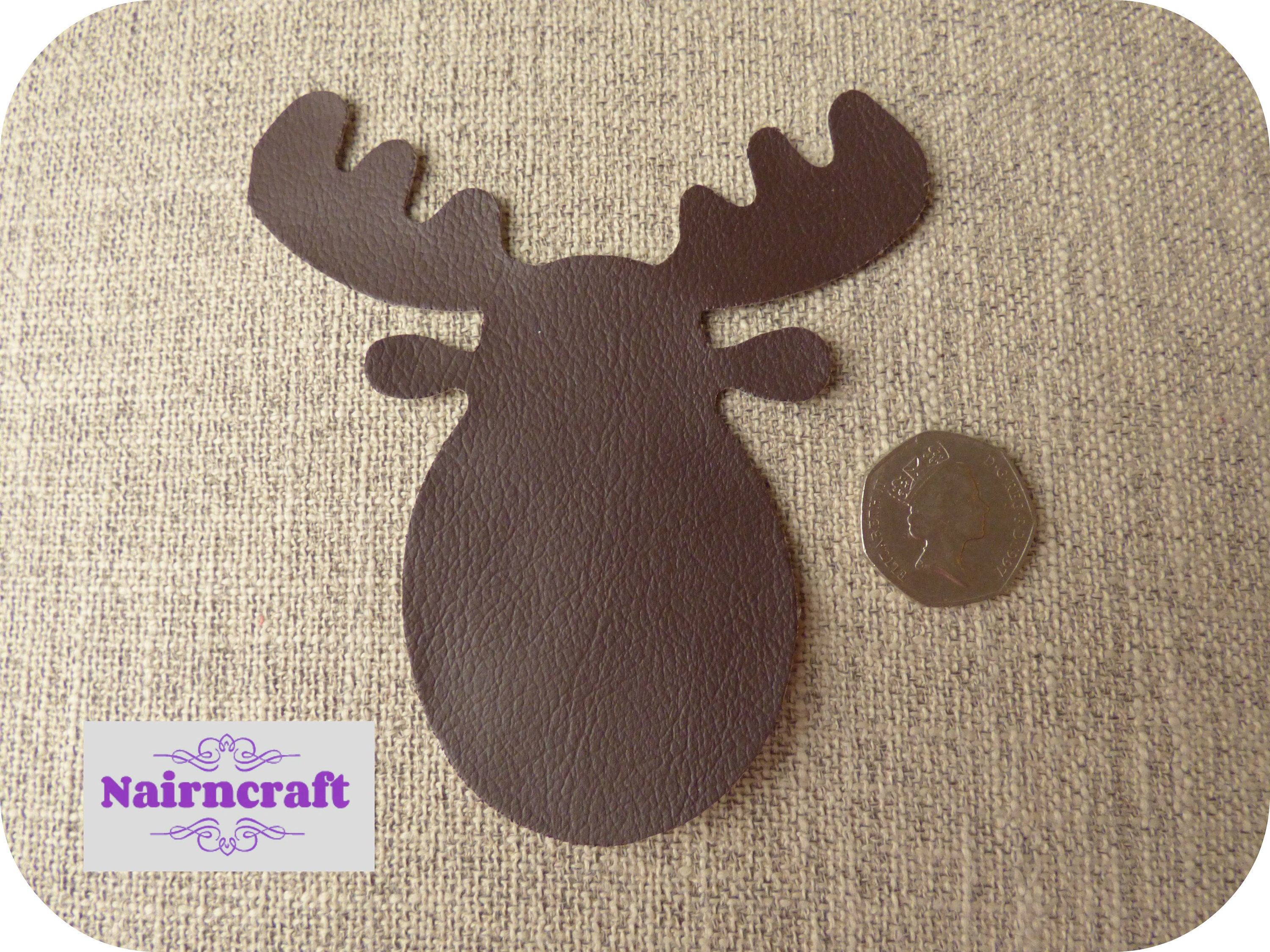 Moose Head Applique Patches Brown Marine Vinyl is Cut Out, Iron on Sew ...