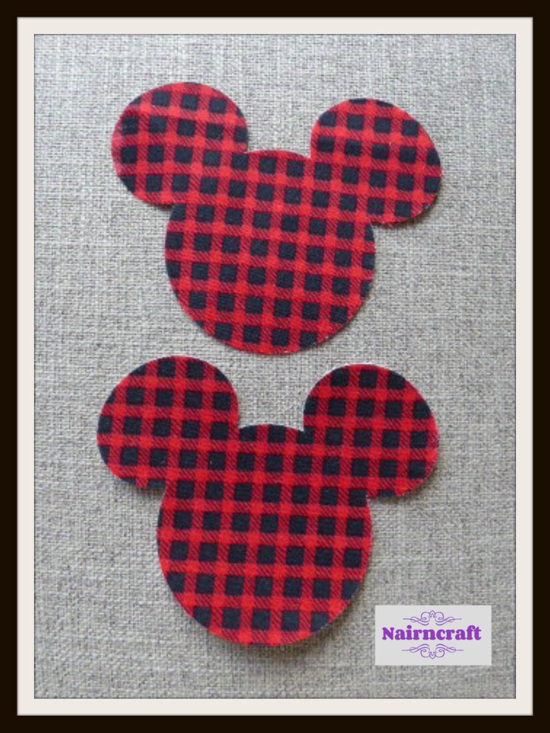 Mickey Mouse Head Applique Patches Red Buffalo Plaid Cotton - Etsy