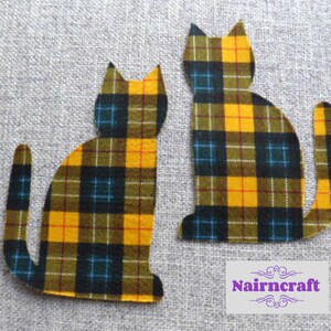 Cat Applique Patches Made in Yellow Tartan Plaid Woven Wool Fabric. Cut ...