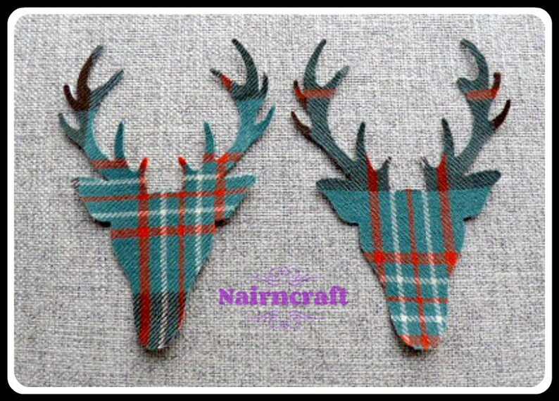 Green Tartan Deer Stag Buck Head Appliques Patch. Cut Out, Iron on or ...