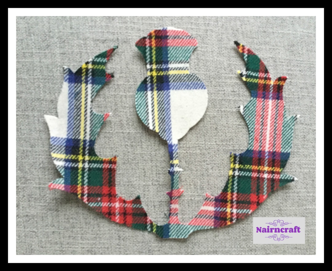 Iron on Scottish Thistle Design Applique Patch in Dress Stewart Tartan ...
