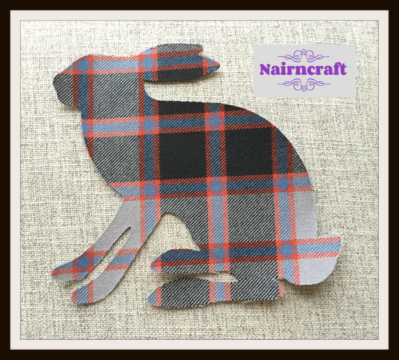 Large Rabbit Hare Applique Patch Made in Grey Tartan Fabric. | Etsy