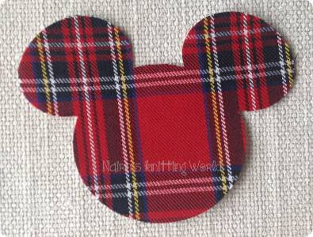 Iron on Mickey Mouse Head Applique Patch, Red Tartan Plaid Check Cotton ...