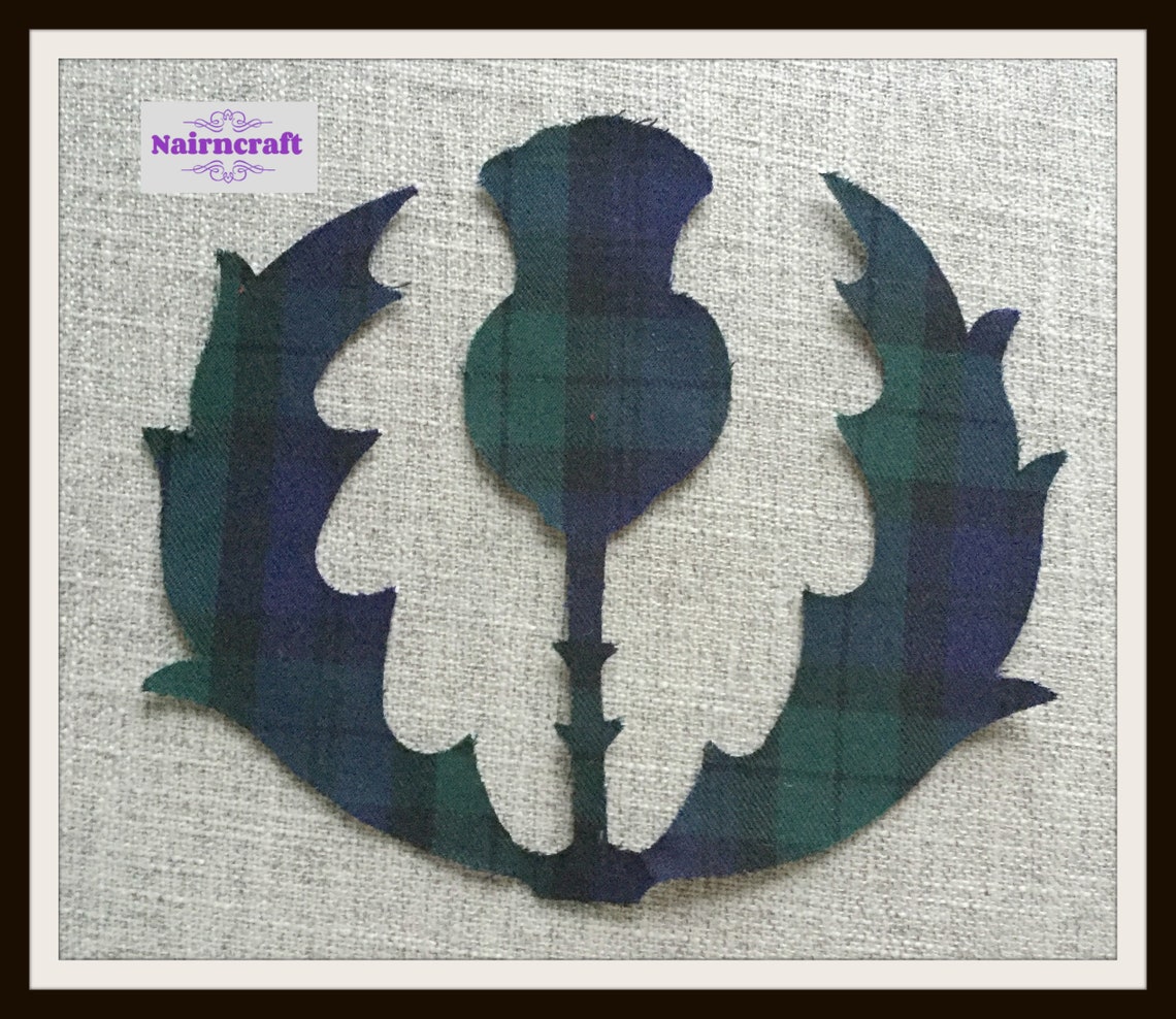 Scottish Thistle Design Applique Patch in Black Watch Tartan - Etsy