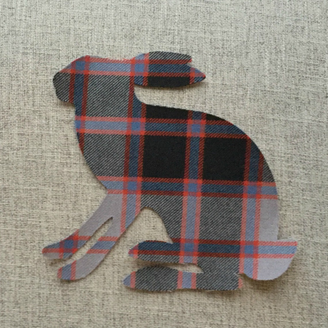 Large Rabbit Hare Applique Patch Made in Grey Tartan Fabric. - Etsy