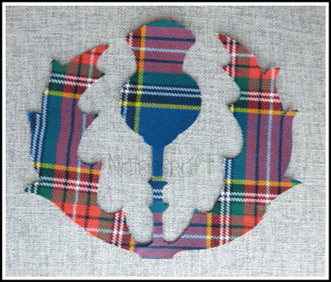 Scottish Thistle Design Applique Patch in Blue Tartan Wool - Etsy