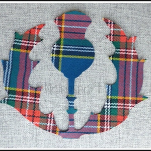 Scottish Thistle Design Applique Patch in Blue Tartan Wool Fabric. It ...