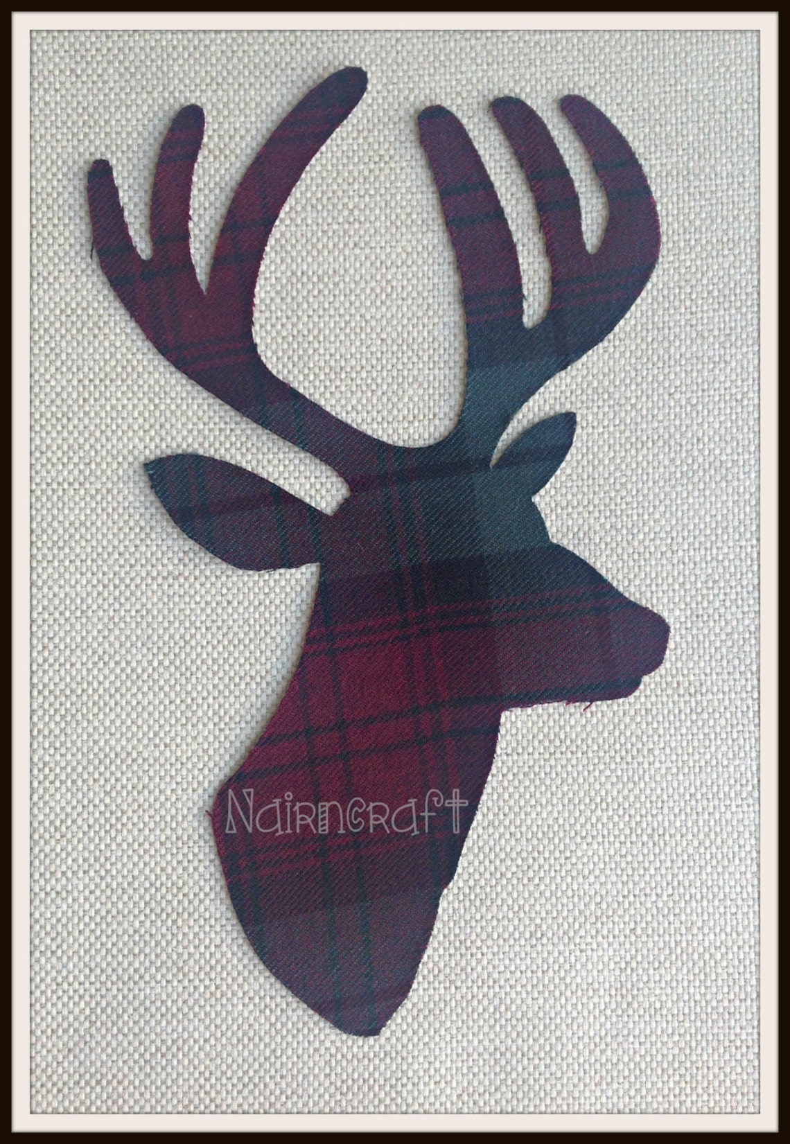 Applique Patch Stag Head Deer Head Bucks Head Maroon Scottish Tartan ...