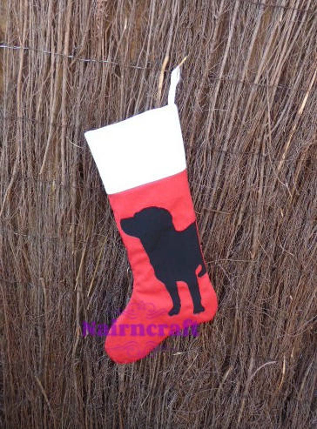 Handmade Christmas Stocking With Black Labrador Dog in Cotton Canvas ...