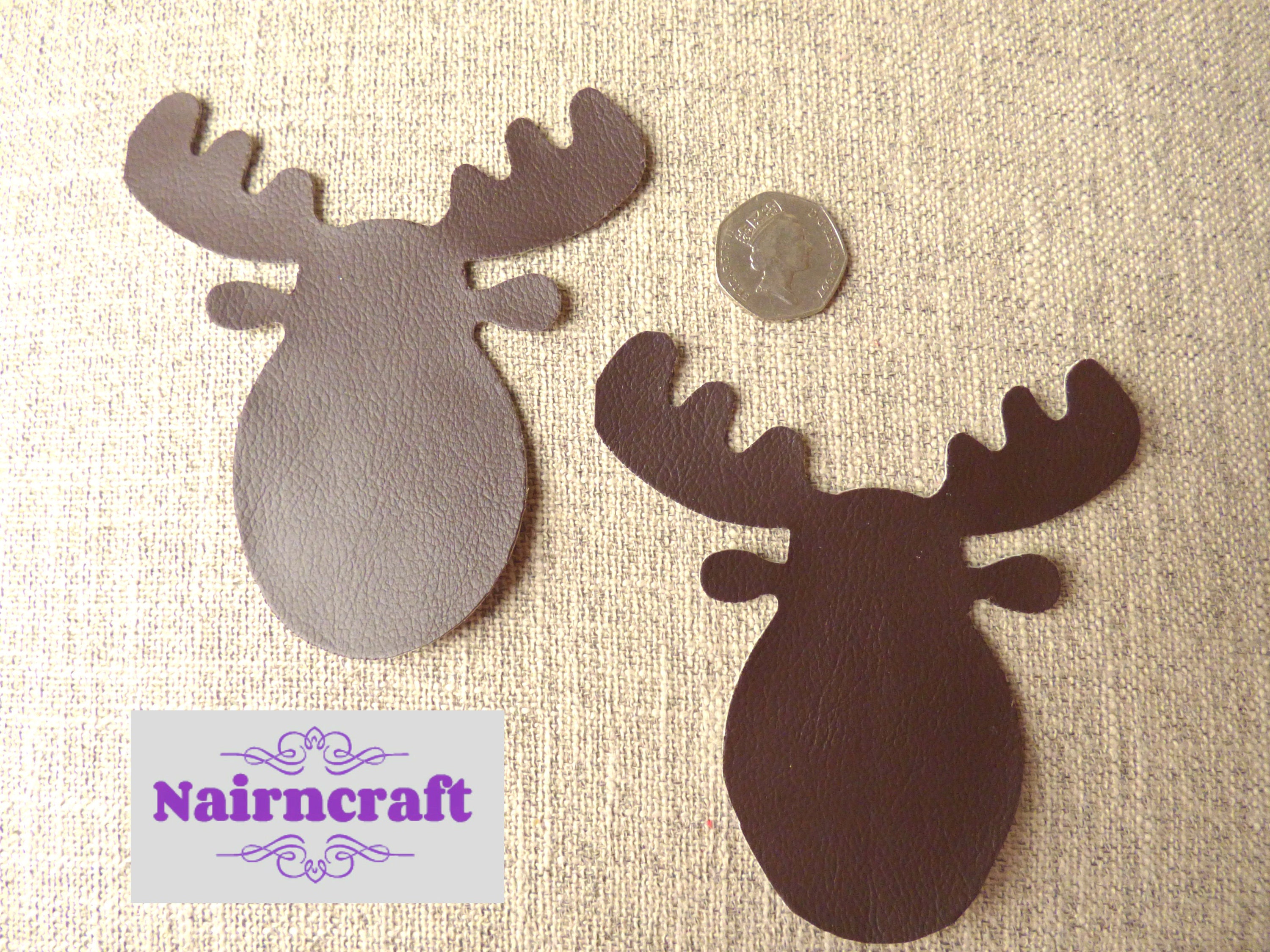 Moose Head Applique Patches Brown Marine Vinyl is Cut Out, Iron on Sew ...