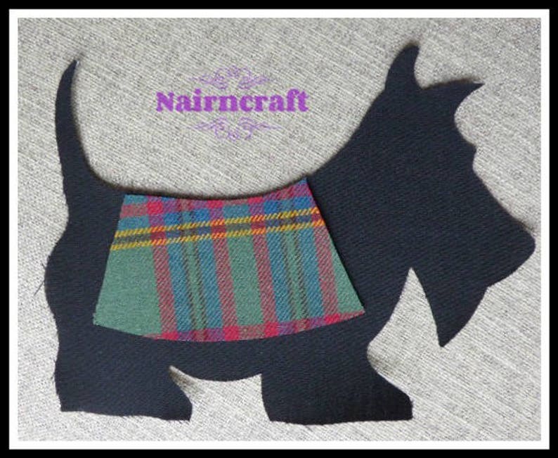 Extra Large Scottie Dog Applique Patch in Black With Olive Tartan Rug ...