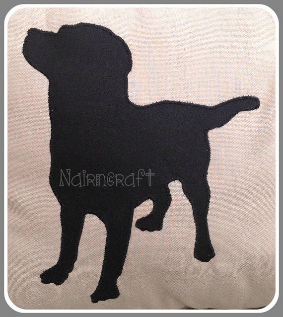 Labrador Lab Dog Applique Patch in Black Wool Fabric, is Cut Out Iron ...
