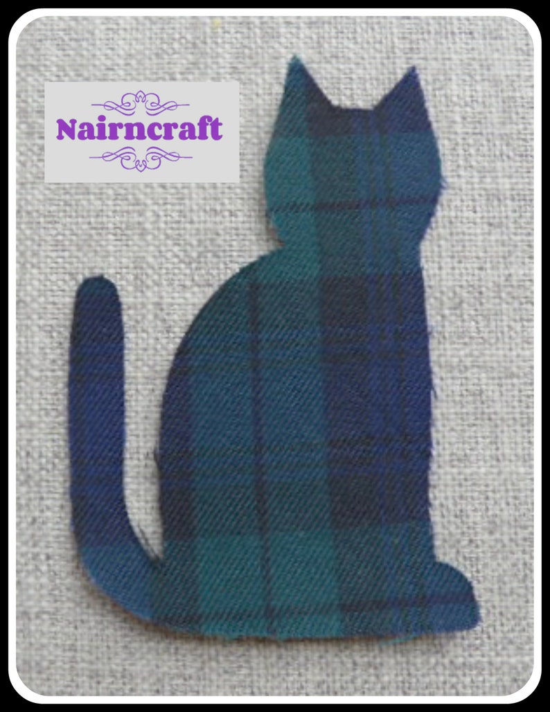 Cat Applique Patches Made in Black Watch Tartan Plaid Woven Wool Fabric ...