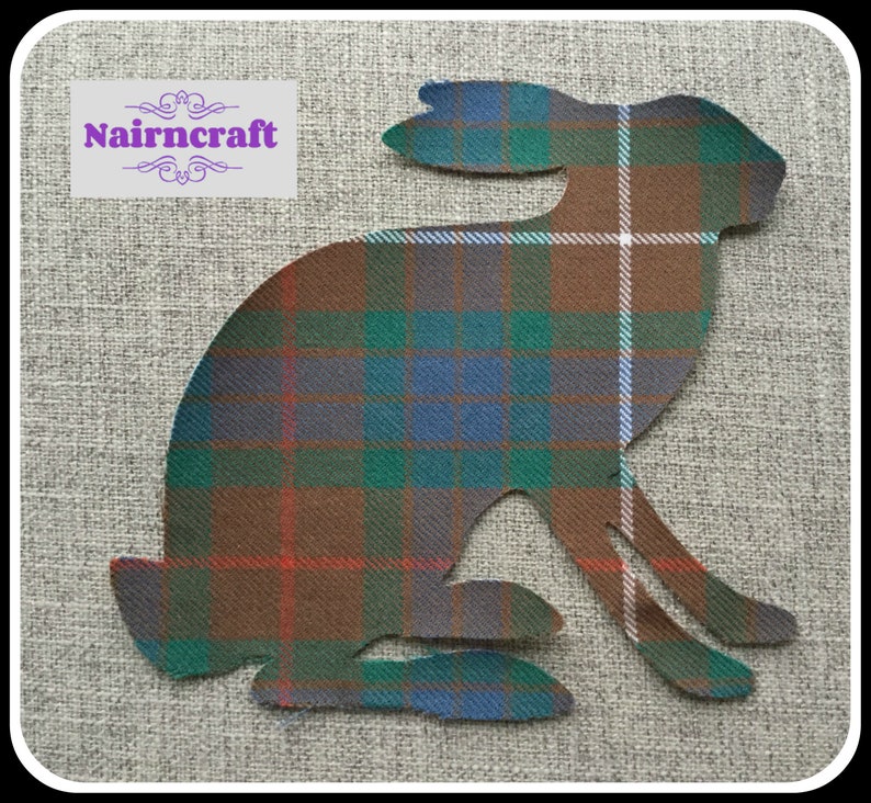Large Rabbit Hare Applique Patch Made in Brown Green Tartan - Etsy
