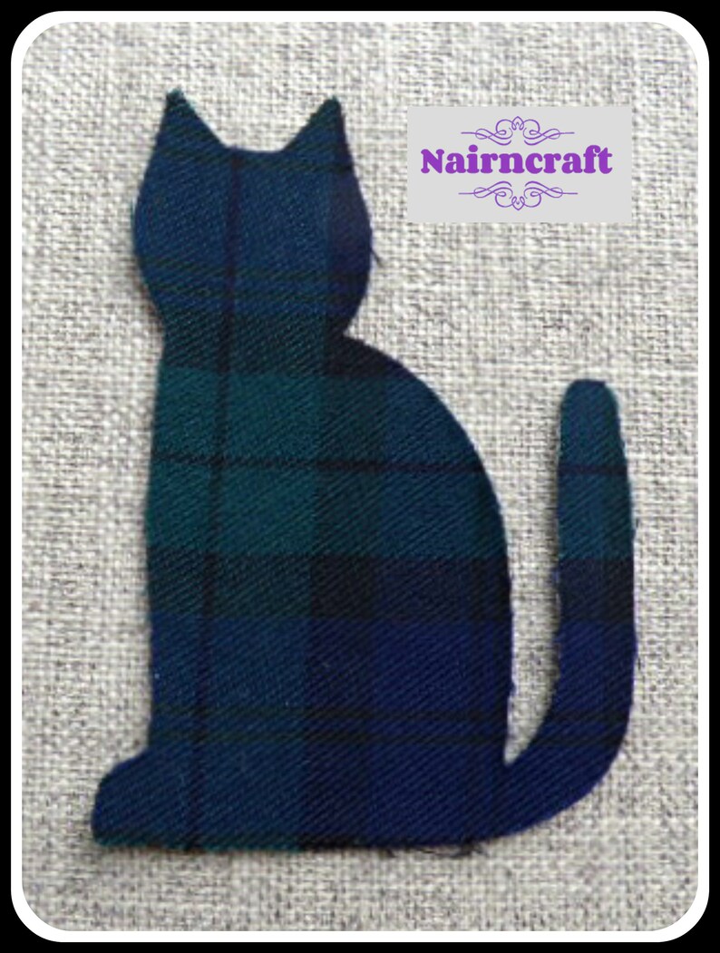 Cat Applique Patches Made in Black Watch Tartan Plaid Woven Wool Fabric ...