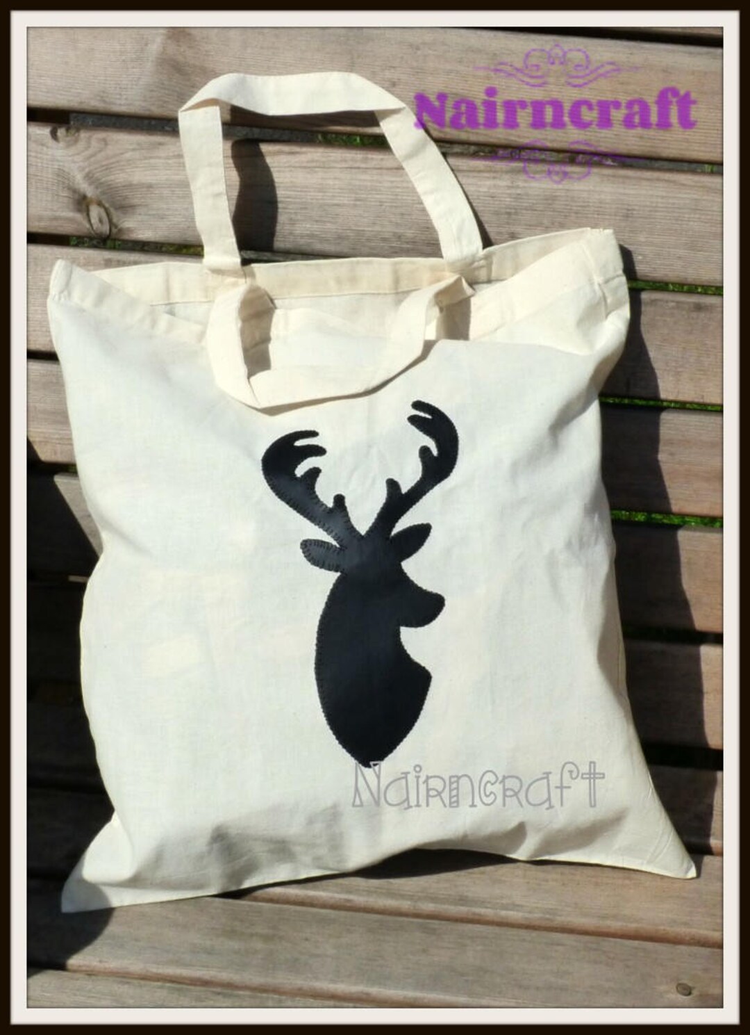 Stag Head Tote Bag in Natural Cream Cotton With Deer Buck Design in ...