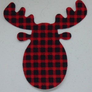 Moose Head Applique Patches Red & Black Buffalo Plaid Cotton is Cut Out ...