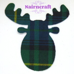 Moose Head Applique Patches Green Tartan Wool is Cut Out, Iron on Sew ...
