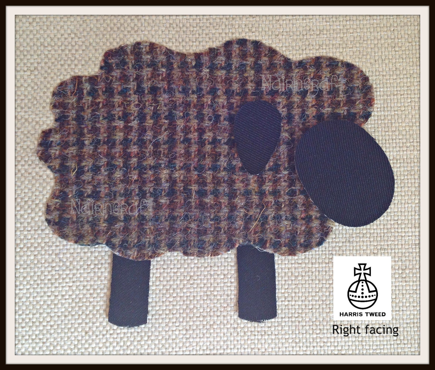 Highland Sheep Applique Patch Made in Brown Mini Check Harris Tweed ...