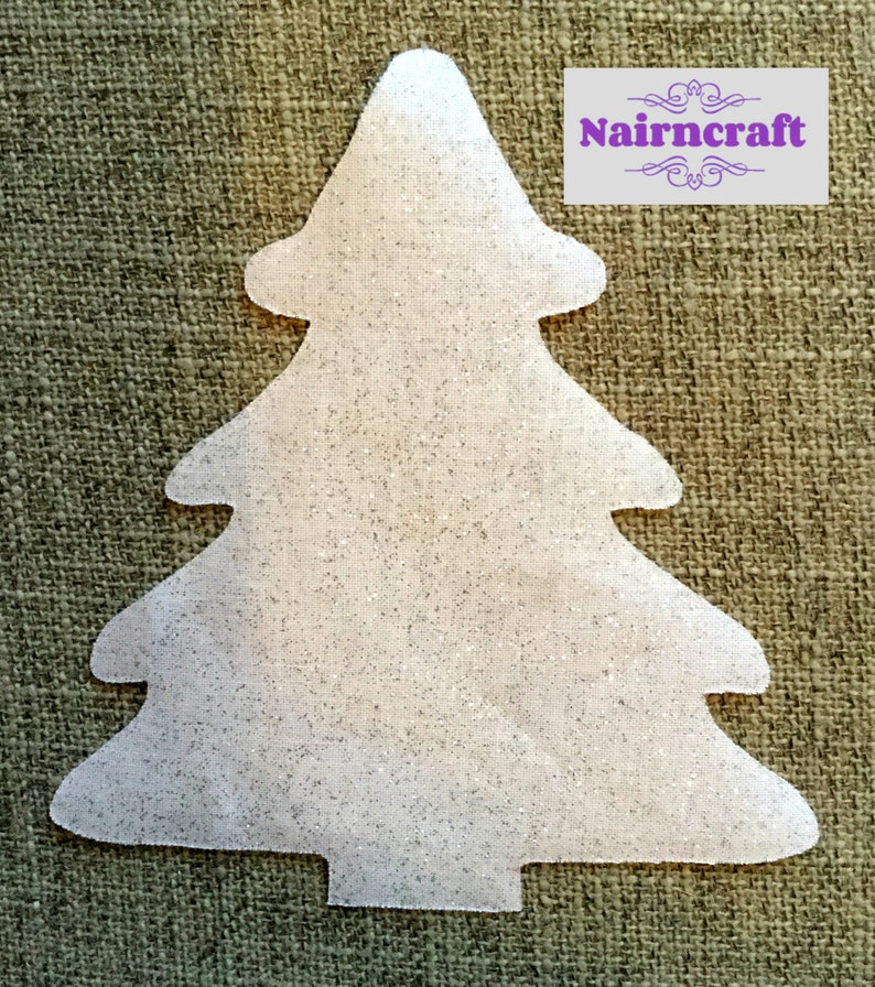 Christmas Tree Applique Patch in White & Silver Cotton Fabric. | Etsy