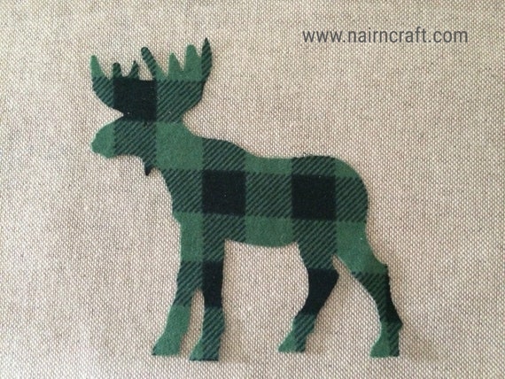 Moose Applique Patches. Green Buffalo Check Cotton is Cut Out, Iron On ...