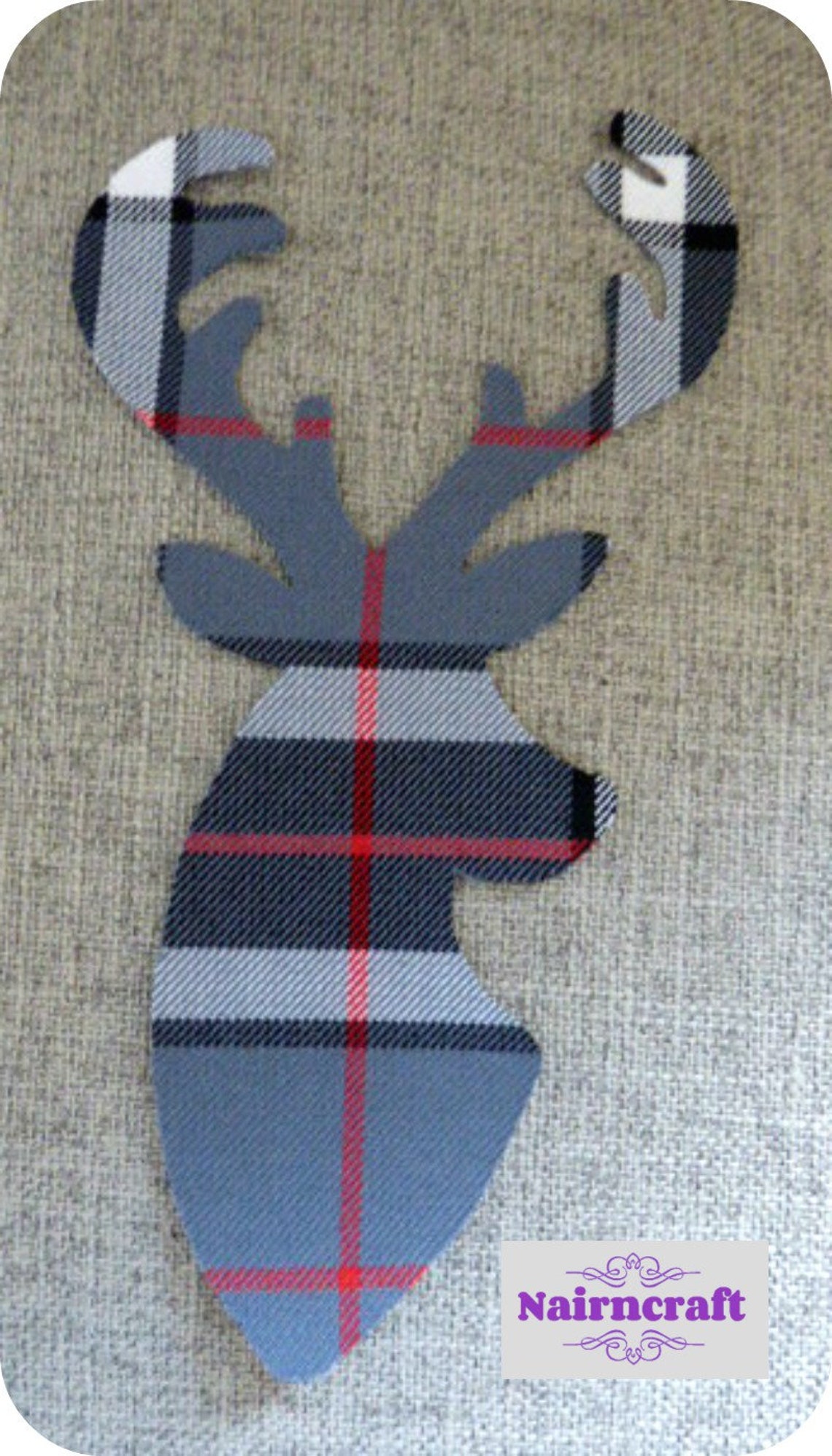 Tartan Stag Head Applique Patch Deer Head in Grey Tartan - Etsy