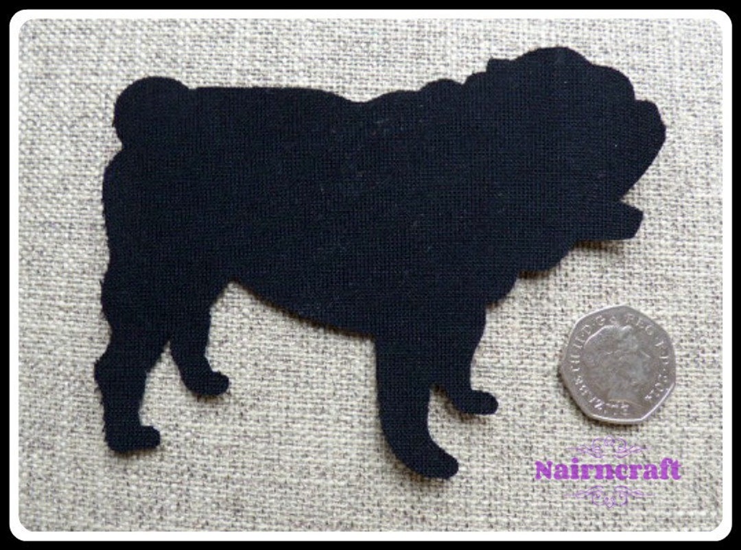 Pug Dog Applique Patch in Black Wool Fabric. Cut Out Iron on or Sew on ...