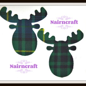 Moose Head Applique Patches Green Tartan Wool is Cut Out, Iron on Sew ...