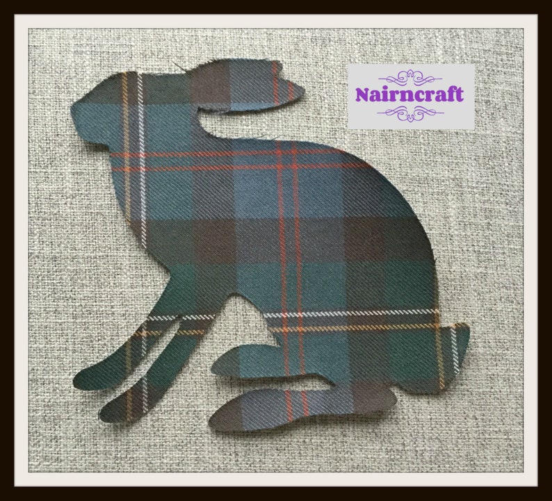 Large Rabbit Hare Applique Patch Made in Olive Tartan Fabric. - Etsy
