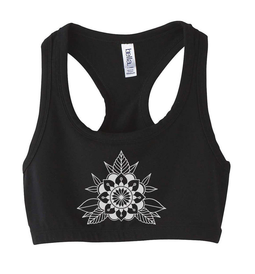 Sacred Geometry TRADITIONAL FLOWER Mandala Athletic Halter SPORTS Bra ...