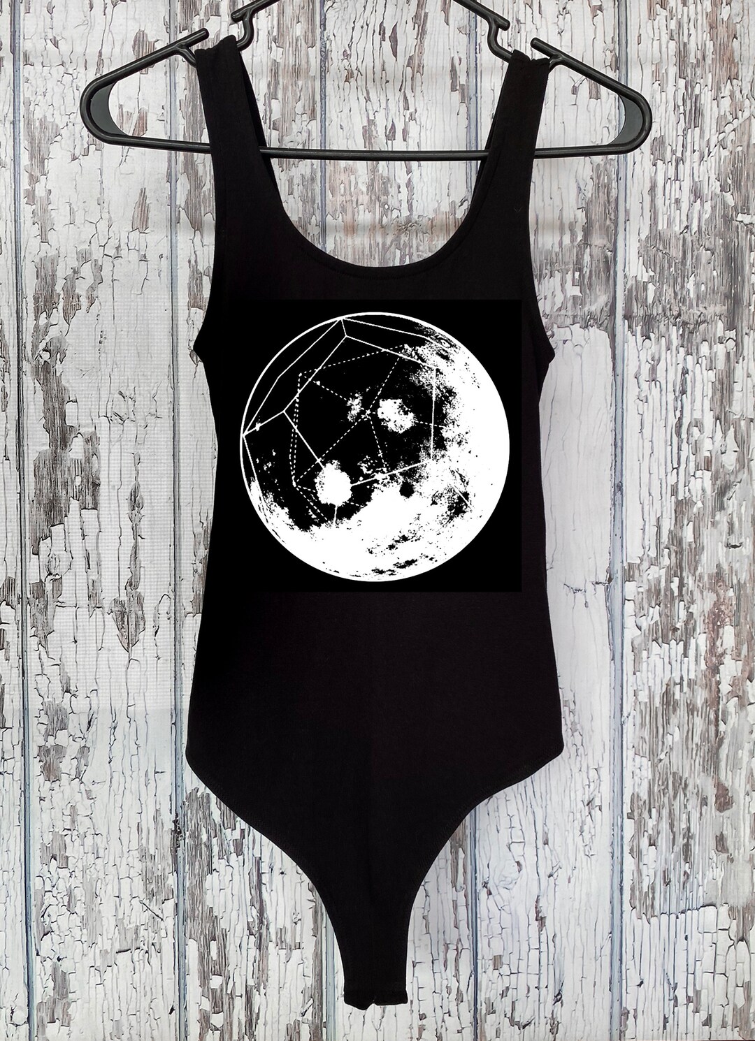Women's GEOMOON Bodysuit Sacred Geometry One Piece Body Suit Black Moon ...