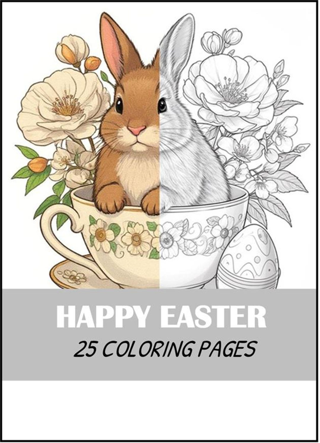 Easter Coloring Pages, Cute Bunny & Chick Illustrations, 25 Spring ...