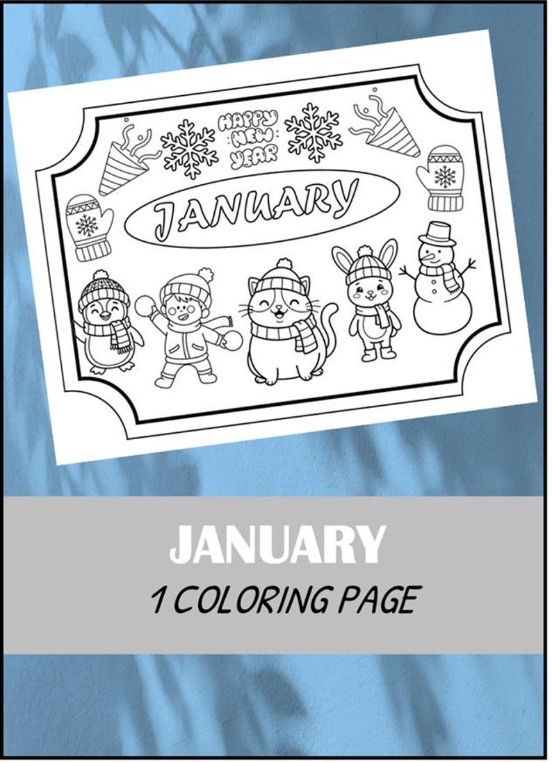 January Coloring Page, Winter Themed Kids Activity (printable Download ...
