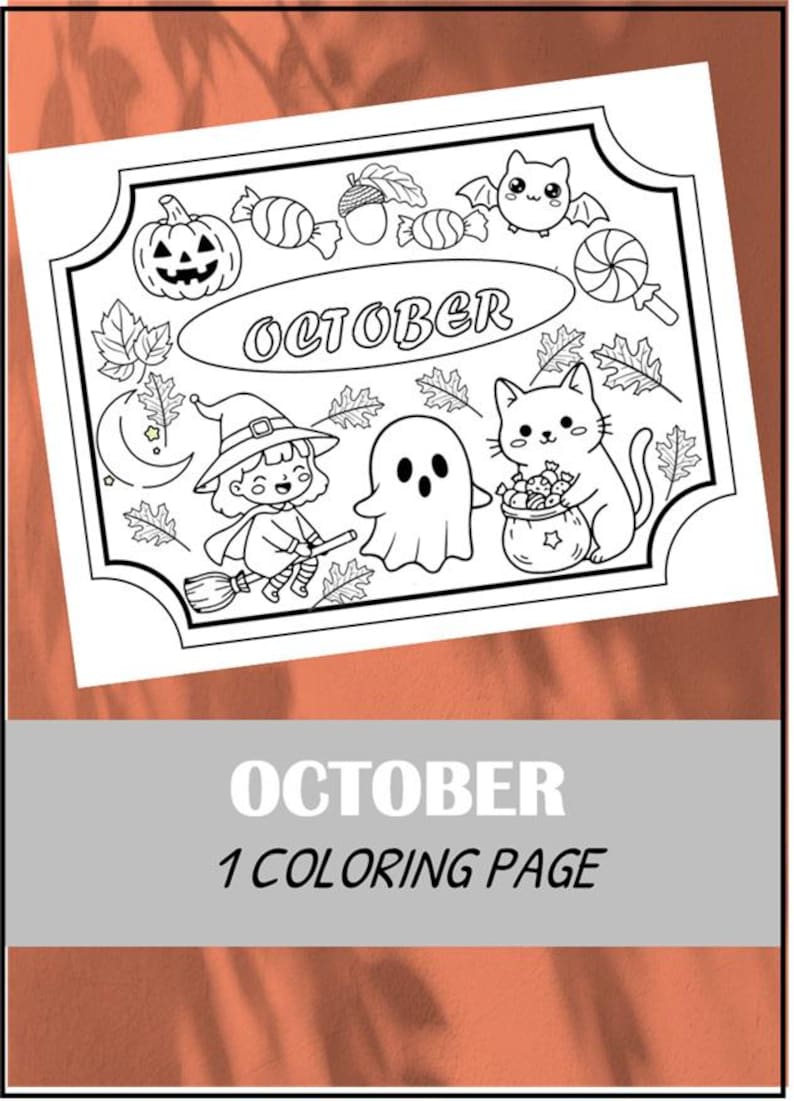 October Coloring Page, Fall Themed Kids Activity (printable Download ...