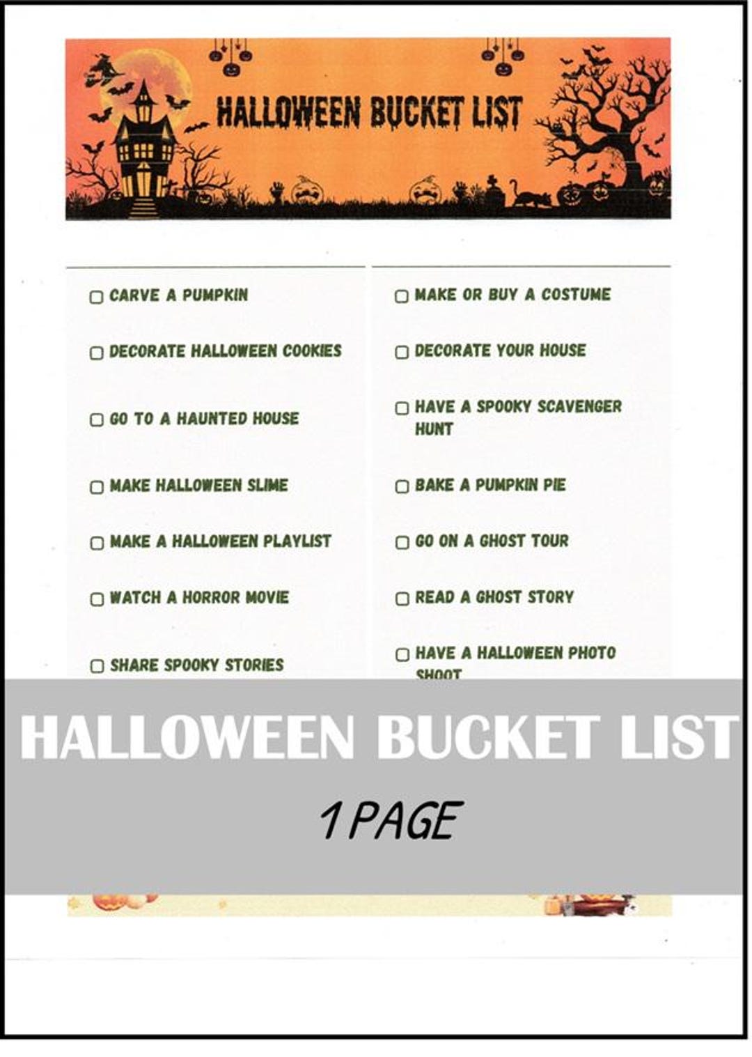 Halloween Bucket List Printable: Family Activity Checklist (PDF ...