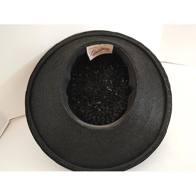 Vintage Wide Brim Raffia Hat Lee Bury Black White Straw Derby Union ...