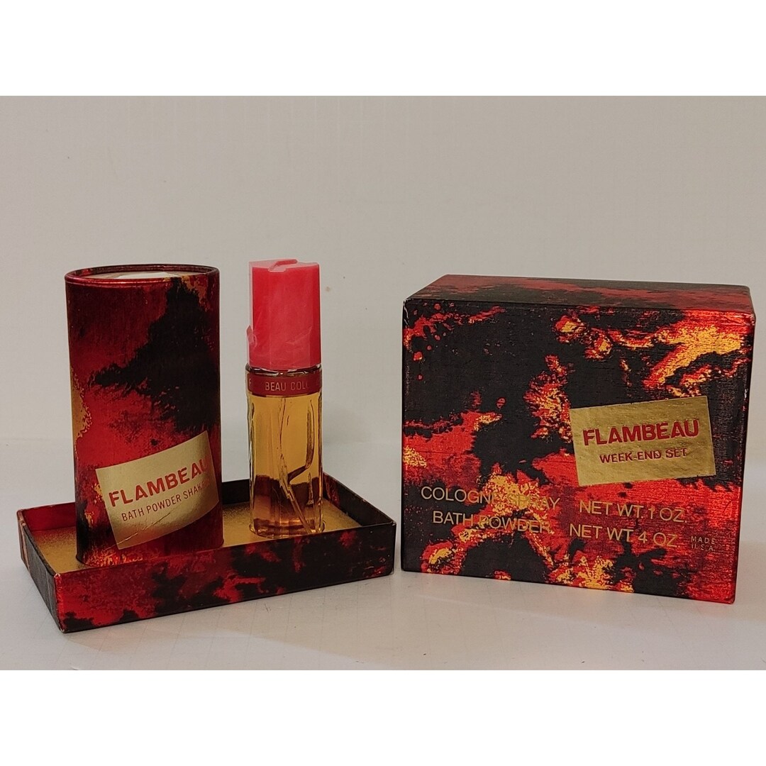 Vintage Faberge Flambeau Set Cologne Spray 1 Oz and Bath Powder Shaker ...