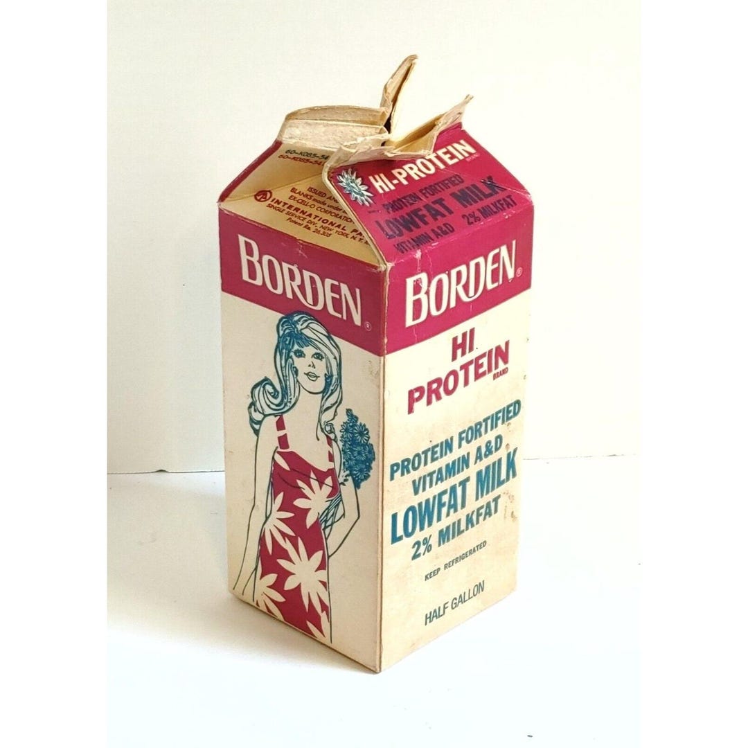 Vintage 1970's Borden Milk Carton Lowfat Hi Proten Empty Open Dairy ...