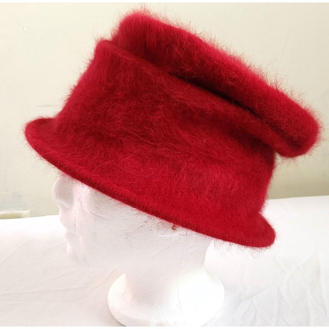 Bucket Red Angora Wool Hat Slouch Rim Dressy Church Red Hat Society by ...