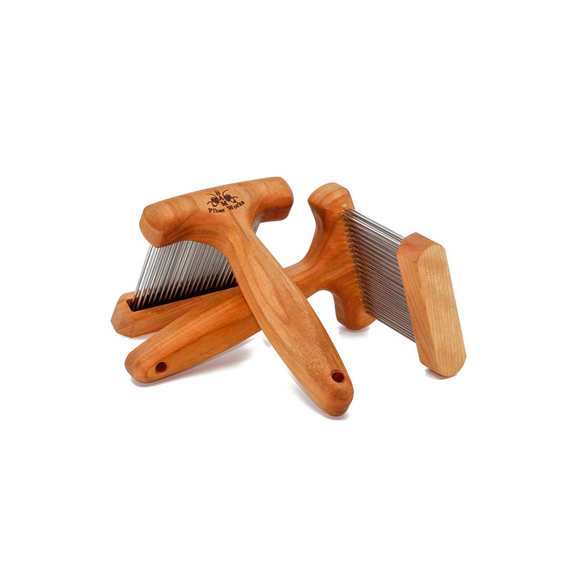 3 Row Super Fine Wool Combs - Hardened Tines - Smooth Points - Cherry ...