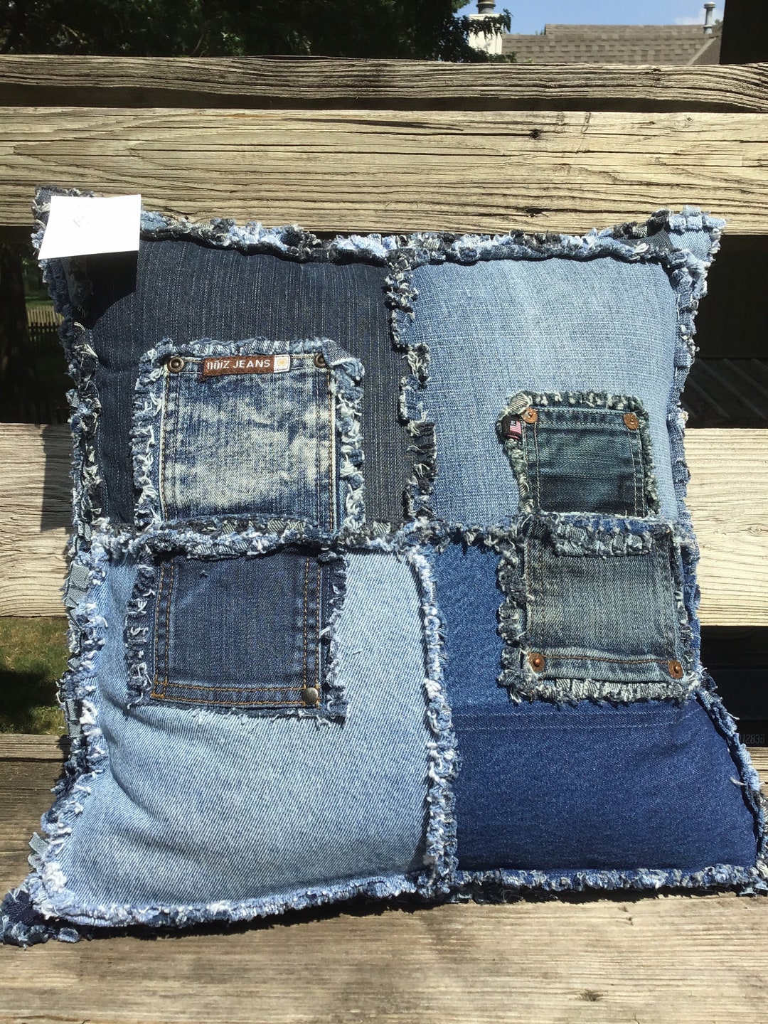 Denim Throw Pillow Sham With Pillow Form Included. Pieced Front and ...