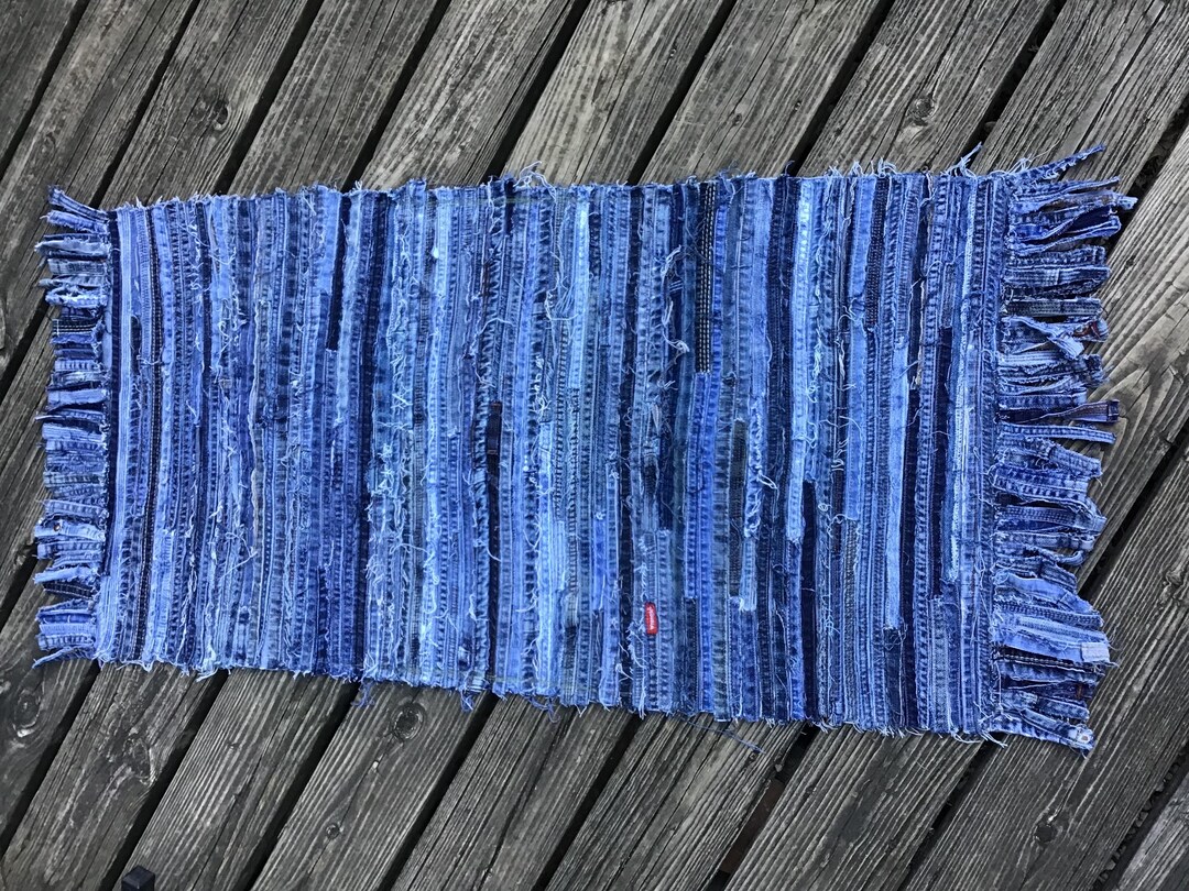 Denim, Handmade Throw Rug. Nice Size for Entry, Kitchen or Bathroom ...