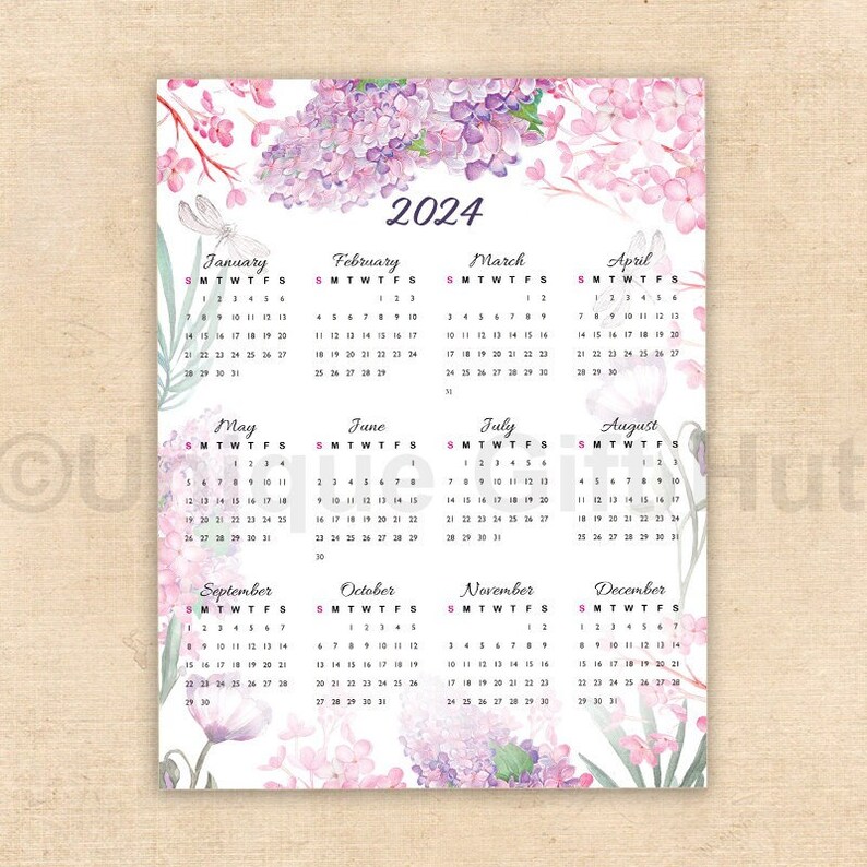 Printable Calendar 2024 Vertical Yearly Wall Calendar Lilac - Etsy UK