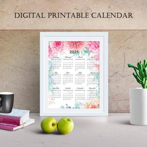 Printable 2025 Watercolor Floral Wall Calendar Vertical Yearly Calendar ...