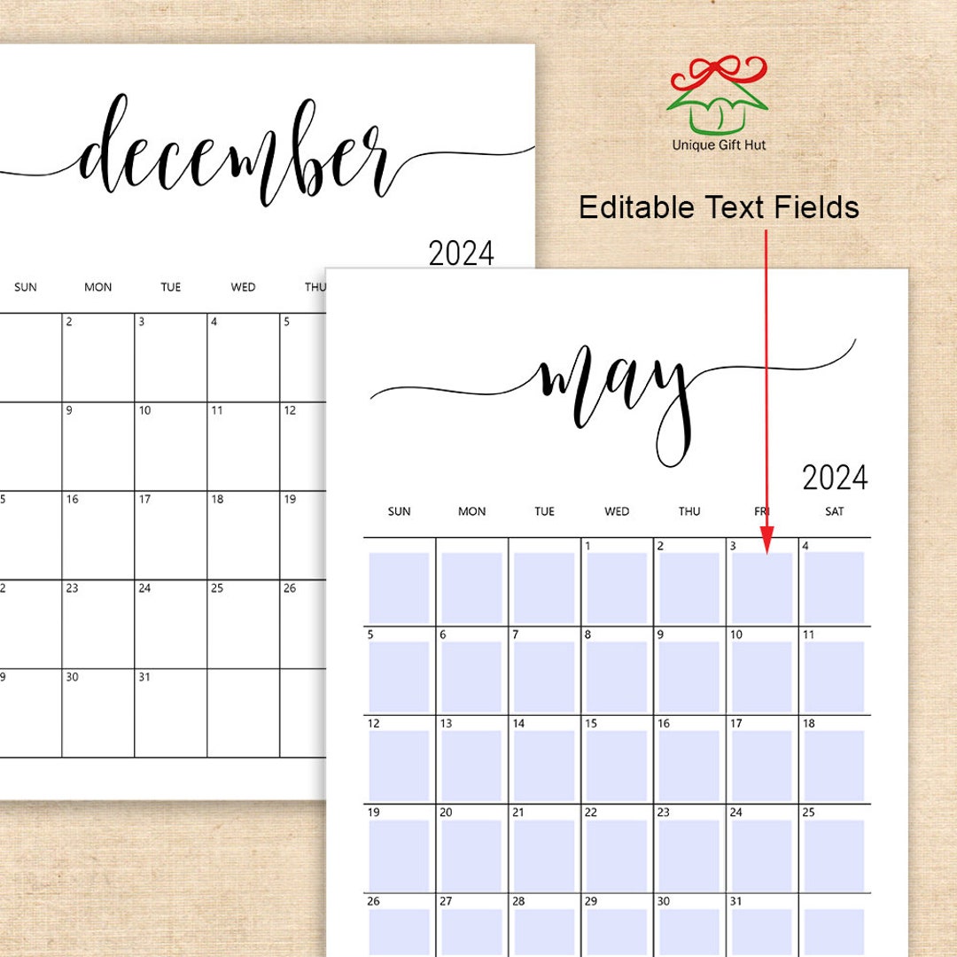 Printable Editable 2024 Monthly Calendar Clean and Simple Wall Desk ...